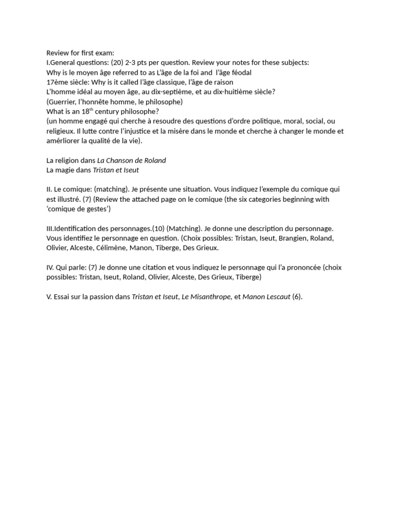 Exam Review Sheet | PDF