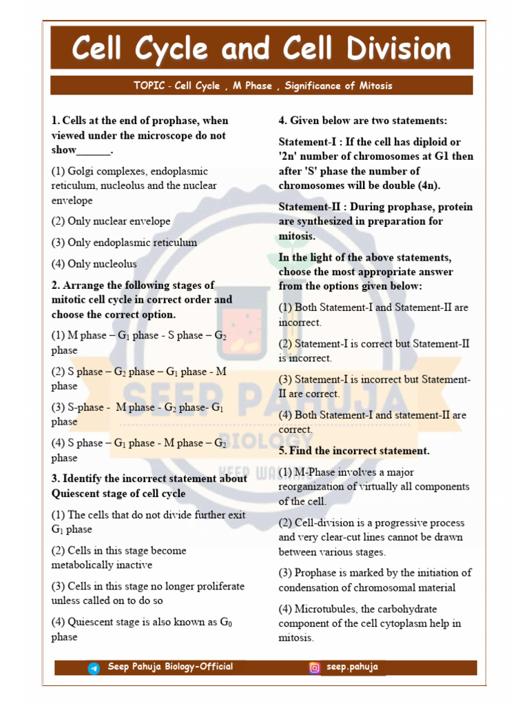 Cell Cycle and Cell Division DPP 1 | PDF
