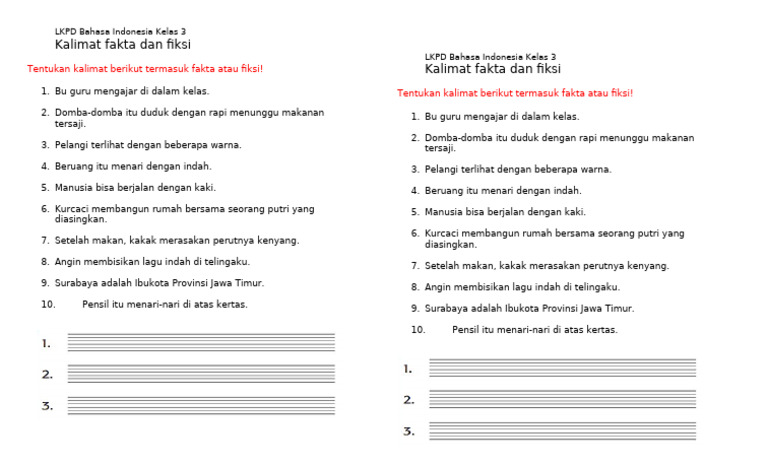 LKPD Bahasa Indonesia Kelas 3, Bab 2 Fakta Fiksi Nulis Halus | PDF