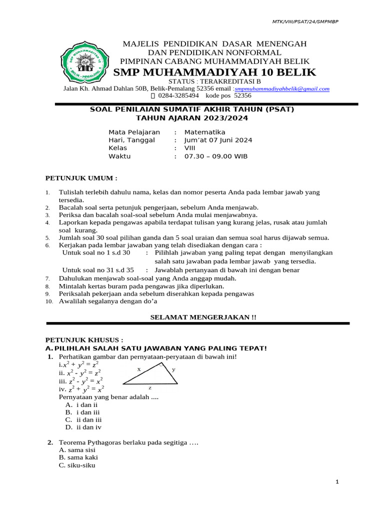 SOAL MATEMATIKA Fix | PDF