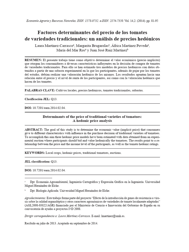Factores Precio de Los Tomates Precios Hedonicos | PDF