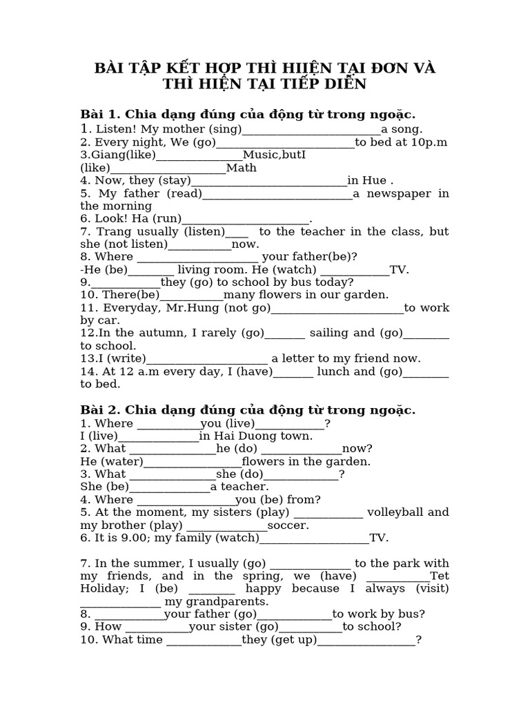 BÀI TẬP KẾT HỢP THÌ HTD & HTTD | PDF | Language Arts & Discipline | Art