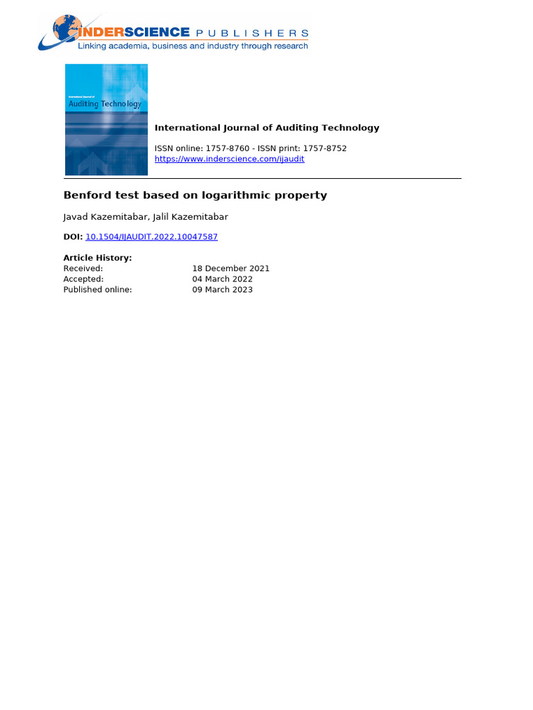 Kazemitabar Kazemitabar 2023 Benford Test Based On Logarithmic Property ...
