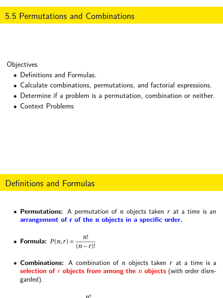 Permutation and Combination Formulas | PDF | Permutation | Poker