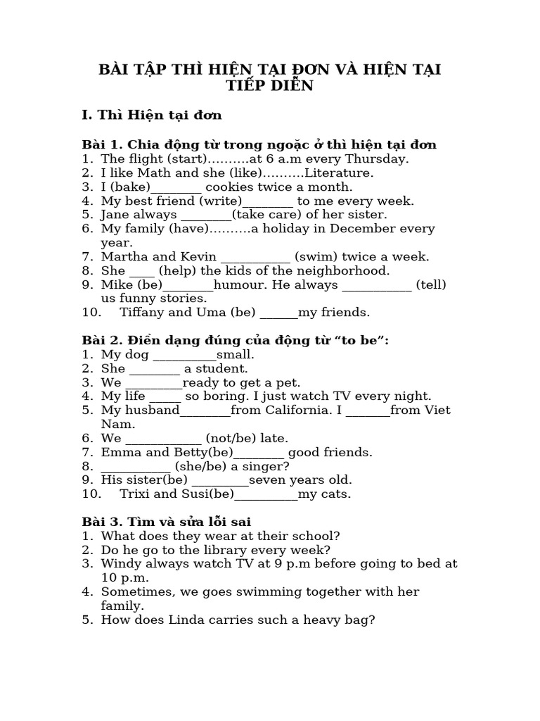 BÀI TẬP THÌ HTD + HTTD | PDF | Language Arts & Discipline | Foreign Language Studies
