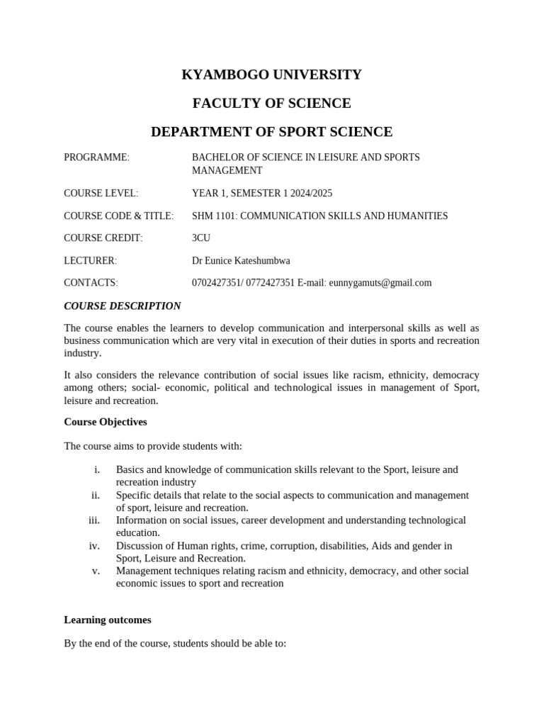 SHM 1101 Communication Skills & Humanities Outline | PDF