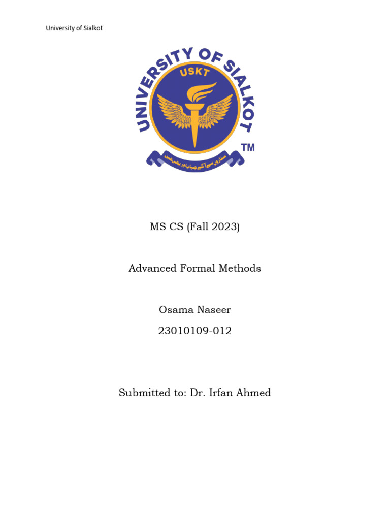 Advnaced Formal Methods - Osama Naseer - Assignment #1 | PDF