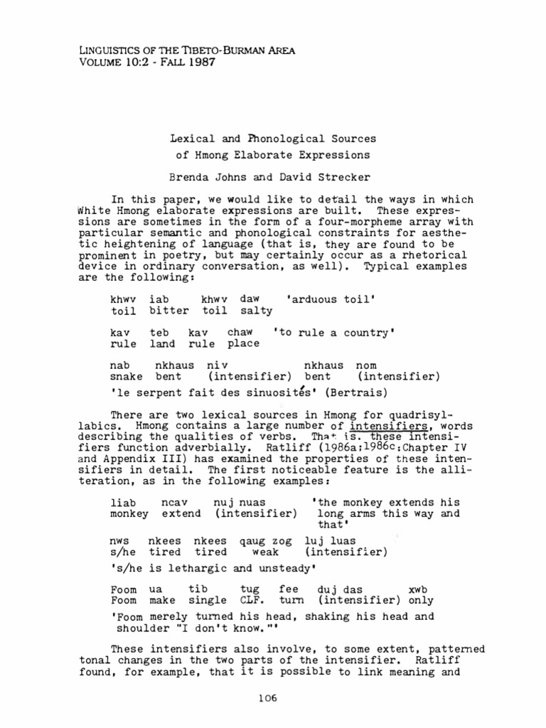 Hmong Elaborate Expressions Four Word Phrases | PDF