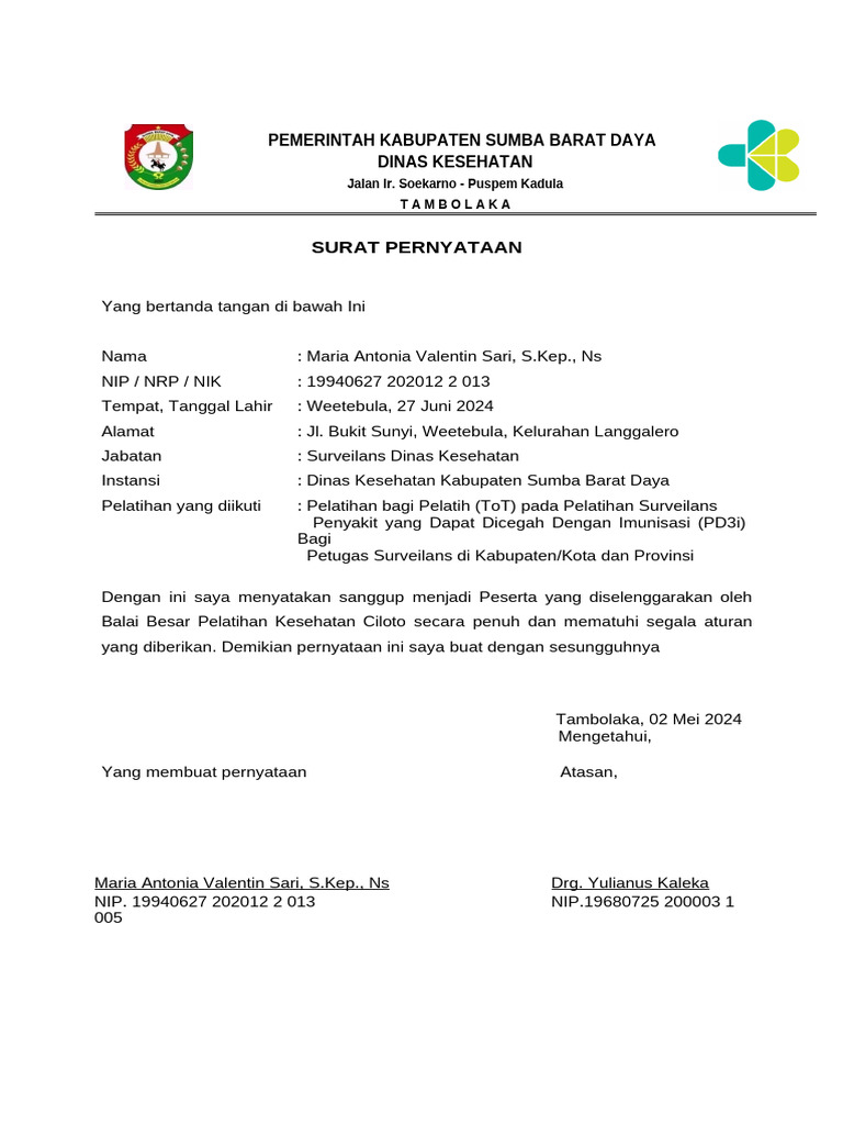 Format Surat Pernyataan Kesiapan | PDF