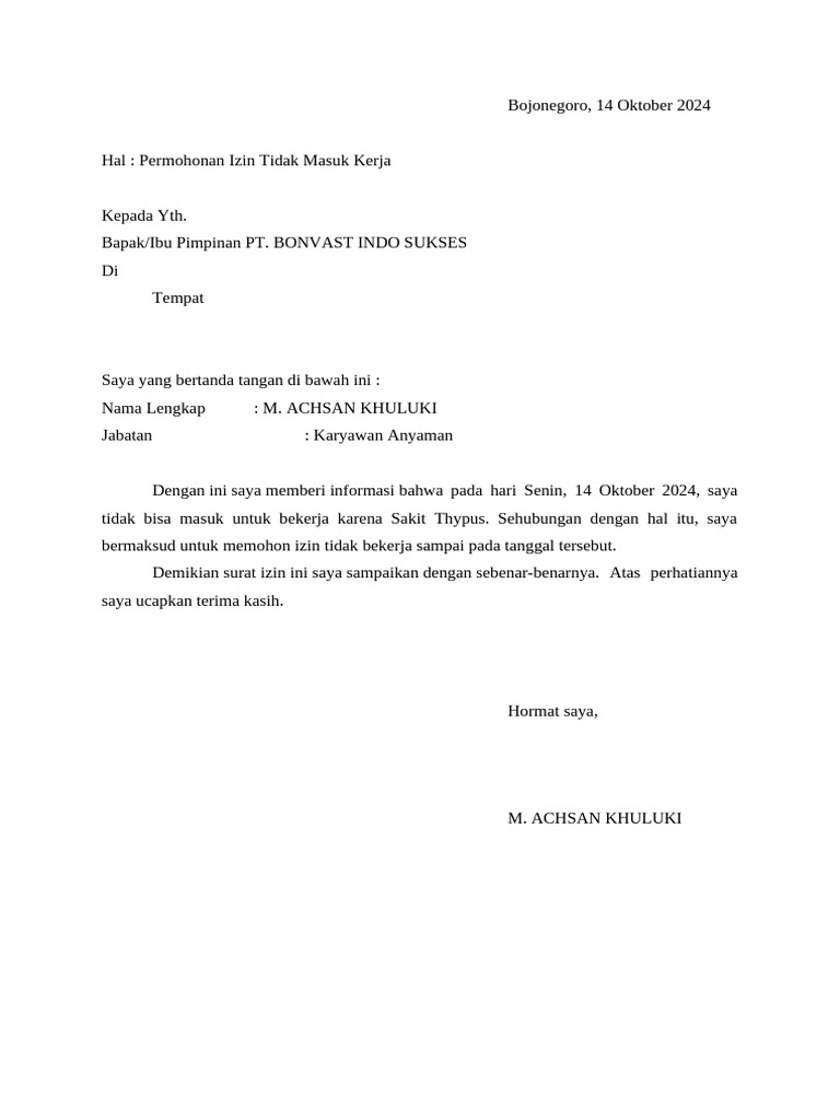 Surat Ijin Sakit | PDF