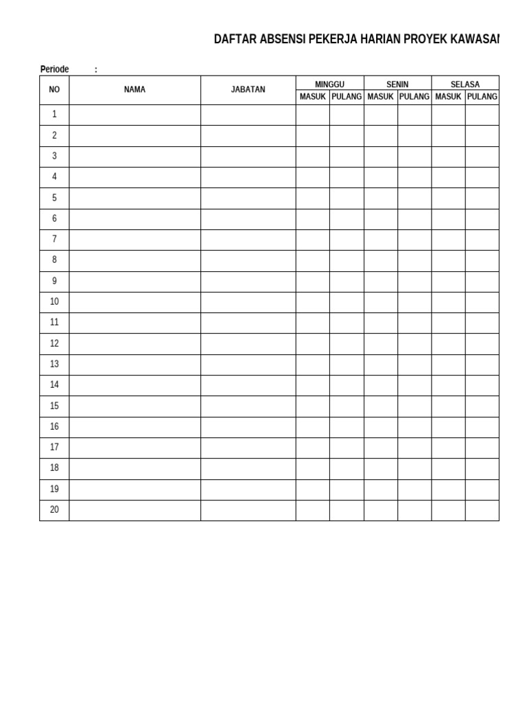 Daftar Absensi Harian Proyek | PDF