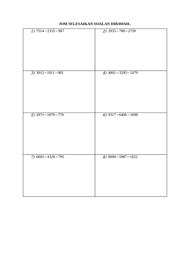 Soalan Matematik Tolak | PDF