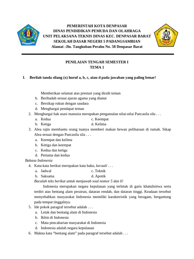 Pts Tema 1 Kls 6 | PDF