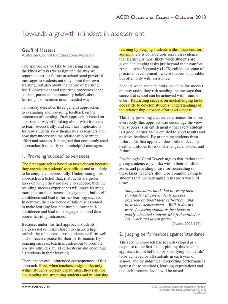 Towards A Growth Mindset in Assessment | PDF