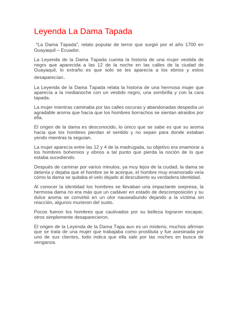 Leyenda La Dama Tapada | PDF