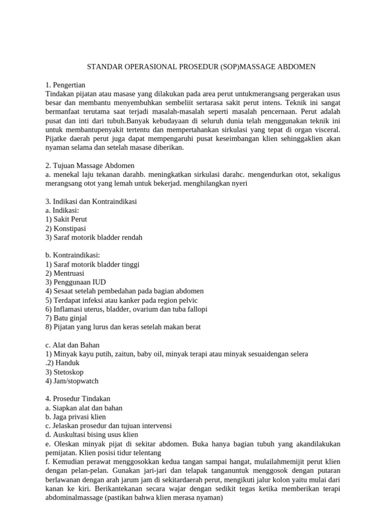 Sop Massage Abdomen | PDF | Morphology (Biology) | Wellness