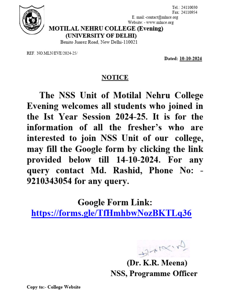 Nss Notice 2024-25 | PDF