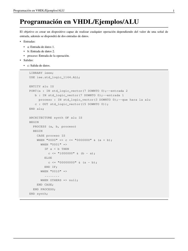 Programación en VHDL/Ejemplos/ALU | PDF