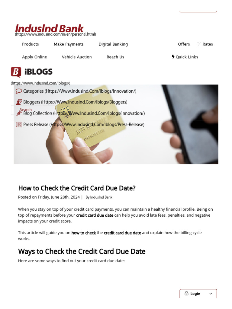 How To Check The Credit Card Due Date - IndusInd Bank | PDF