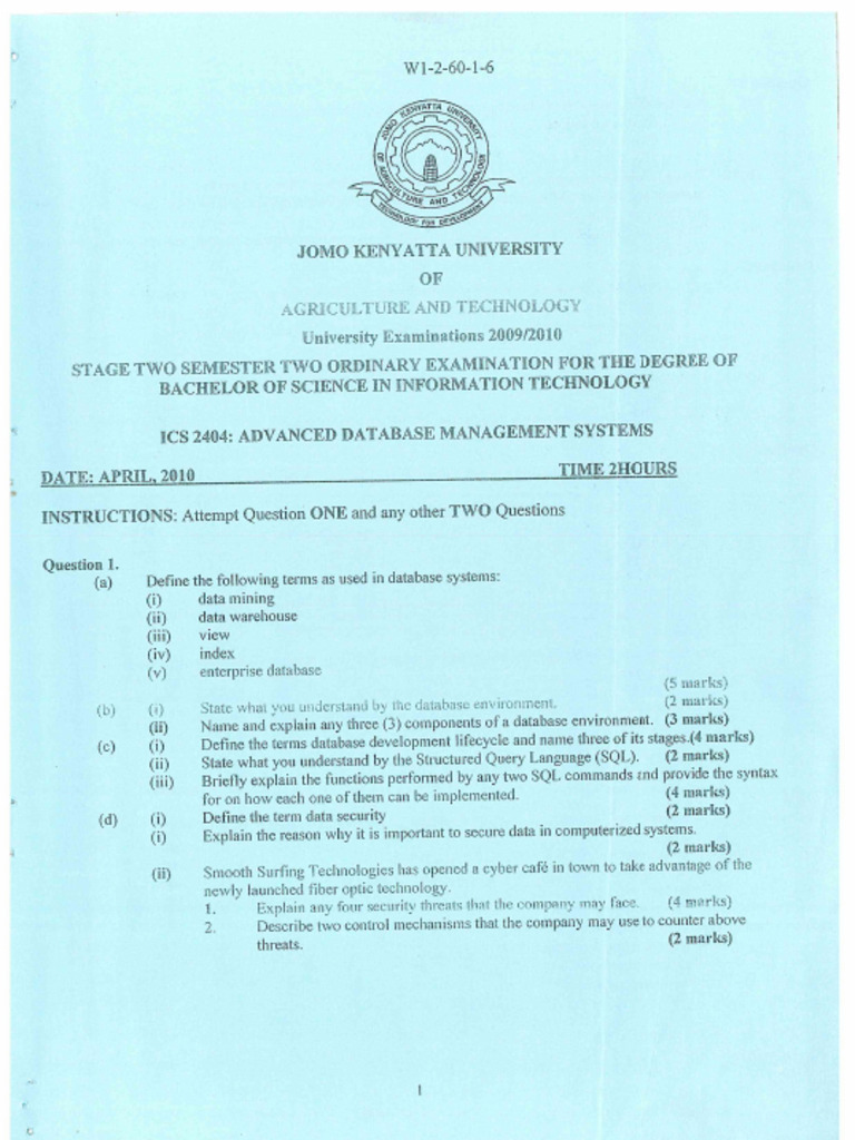 Ics 2404 Advanced Database Management System | PDF