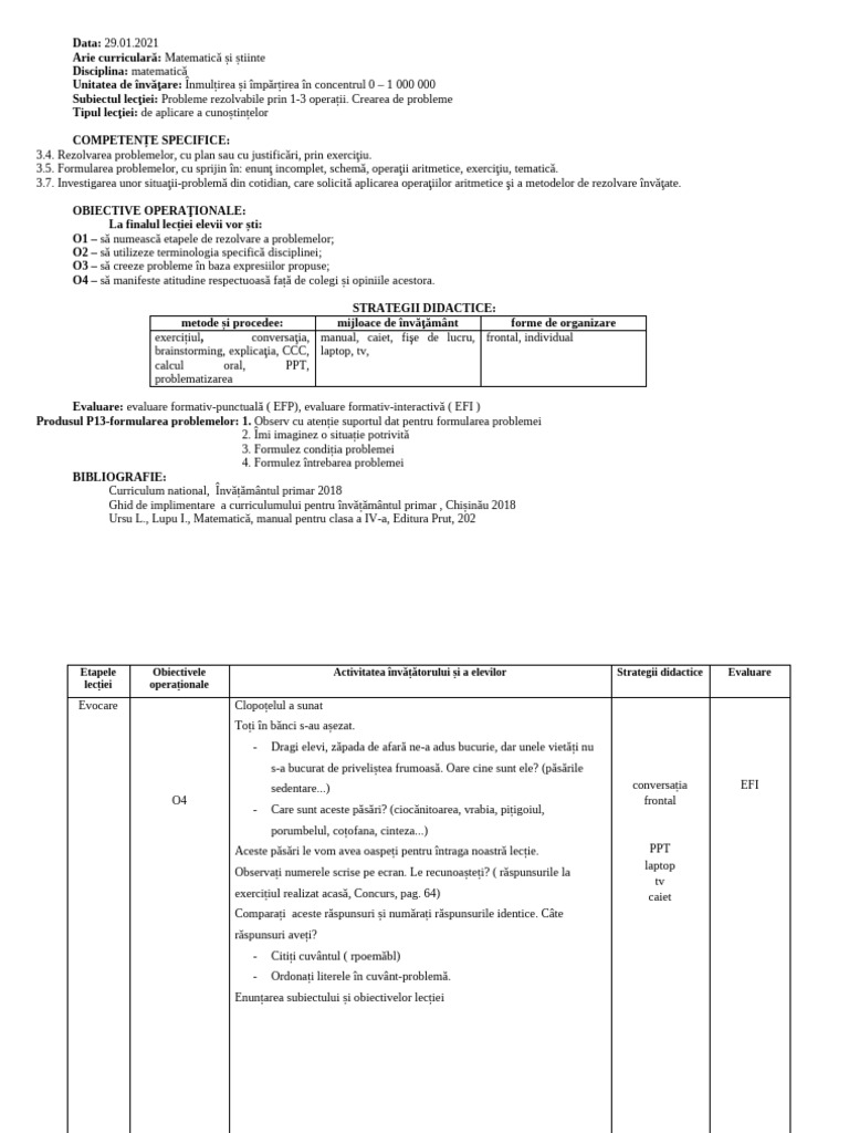 0 Proiect Didactic Mate Clasa IV | PDF