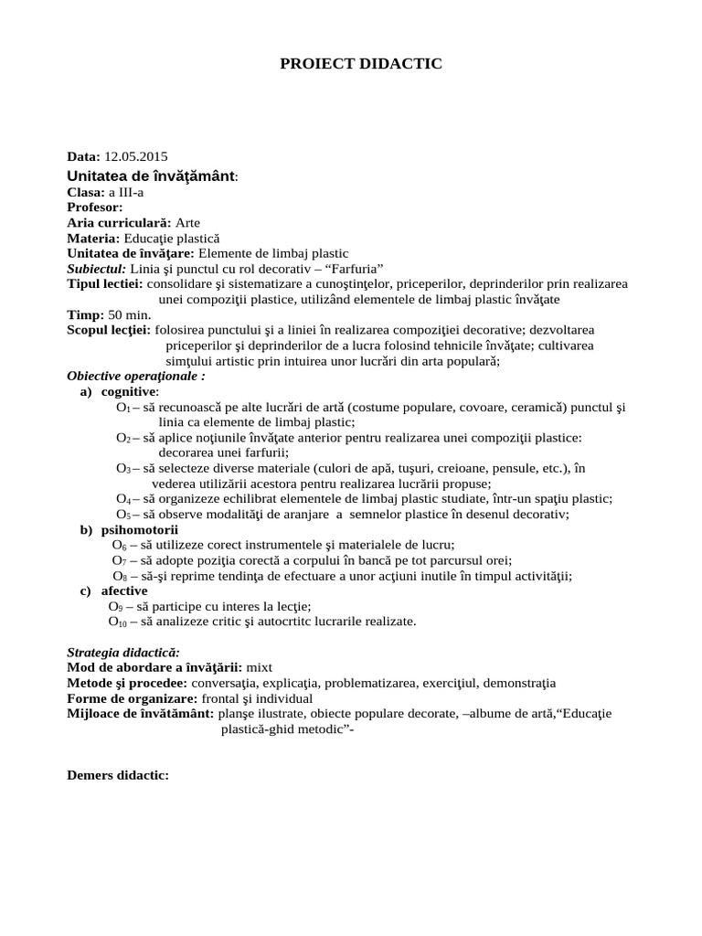 2 Proiect Didactic Educatie Plastica | PDF