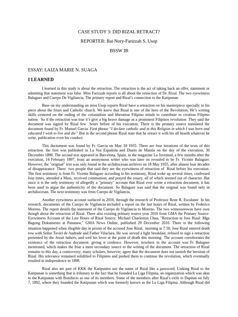 Case3.Did Rizal Retract | PDF