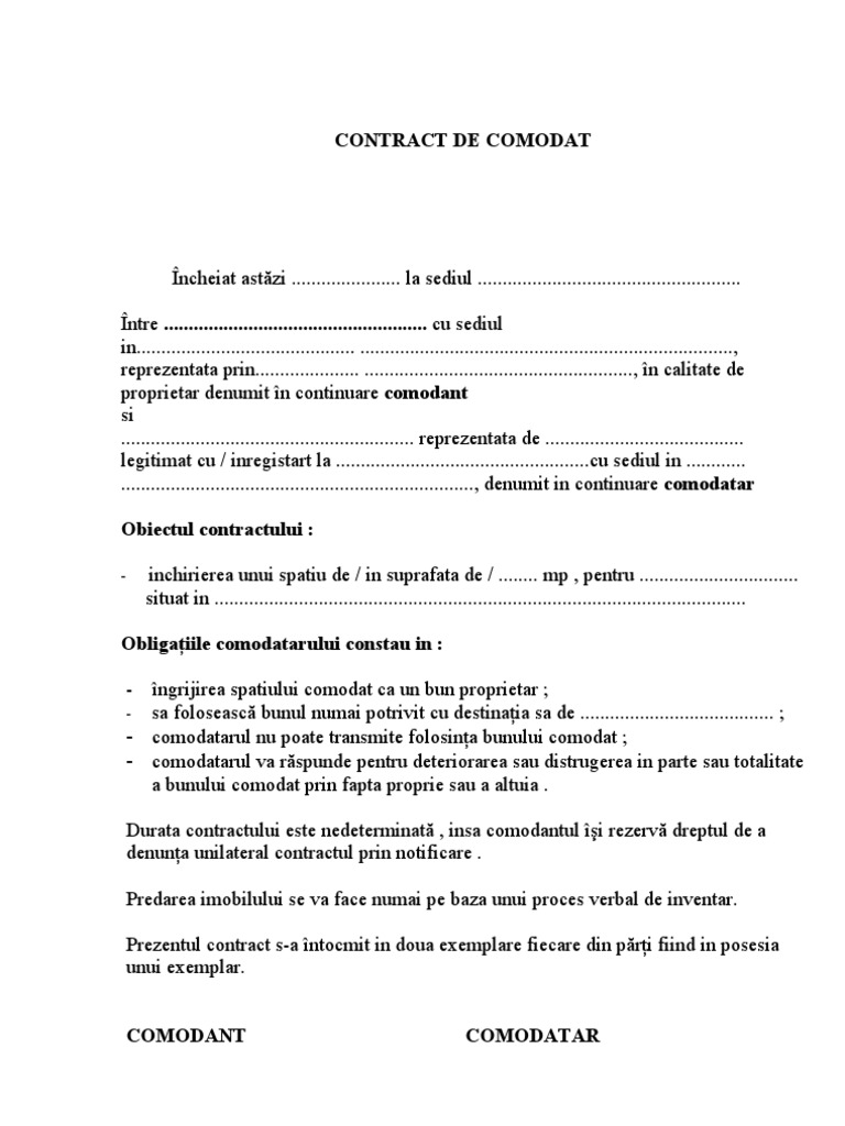 Model Contract De Comodat Auto : Contract realizat la notar sau sub ... Model Contract De Comodat Auto : Contract realizat la notar sau sub ...