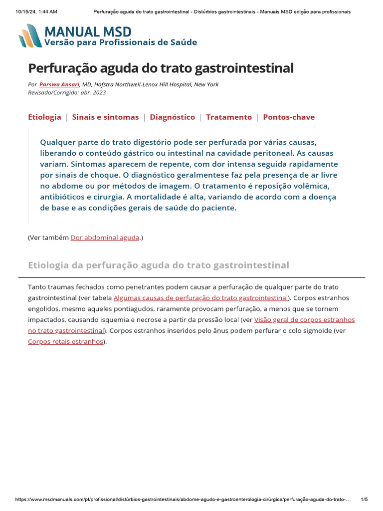 Perfuração Aguda do Trato Gastrointestinal | PDF | Sistema digestivo ...