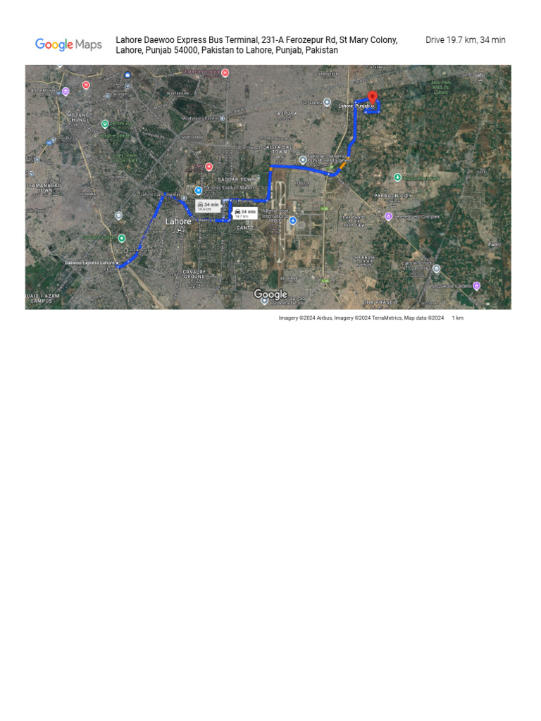 Daewoo Express Lahore To Lahore, Punjab, Pakistan - Google Maps Col | PDF