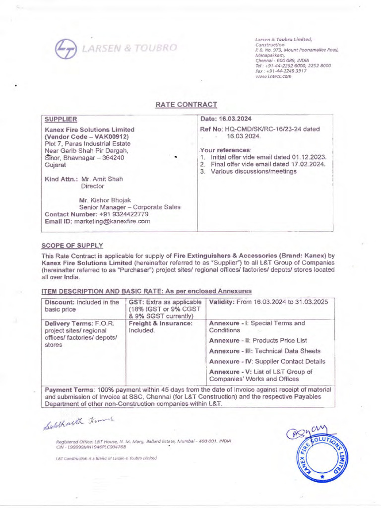 Rate Contract For Fire Extinguisher With Kanex Valid Till 31.03.2025 Compressed | PDF