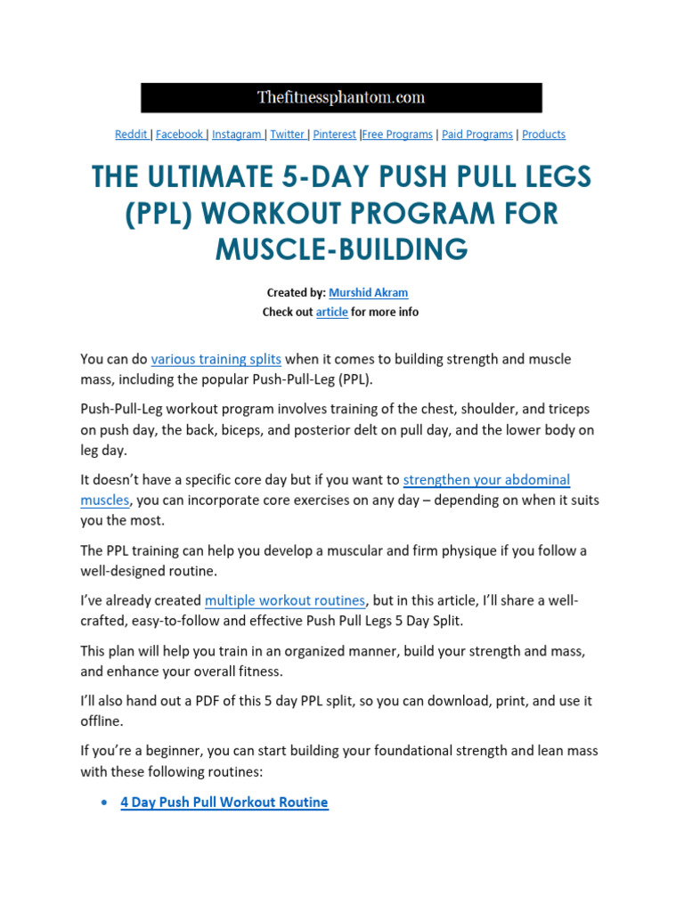 PPL 5 Day Split For Strength and Size | PDF