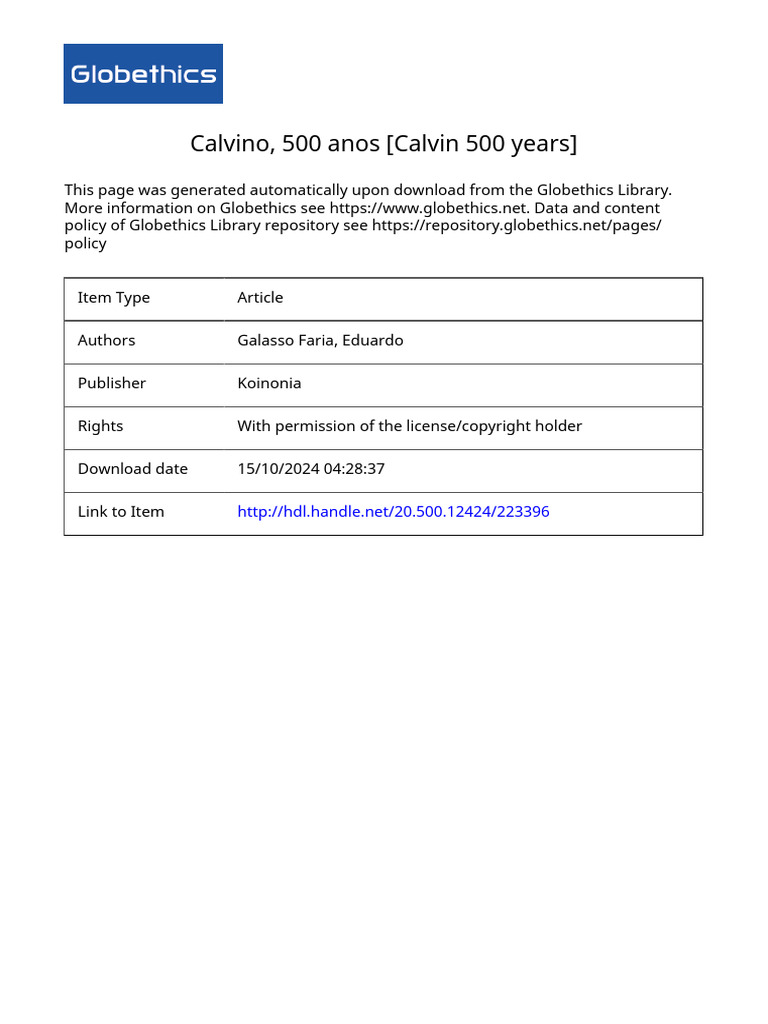 Calvino 500 Anos | PDF