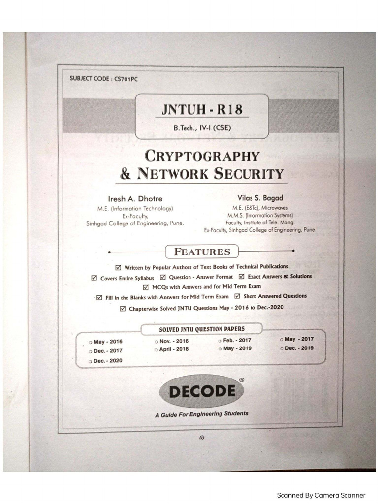 Cryptography and Network Security Decode r18 Cse 2022 | PDF