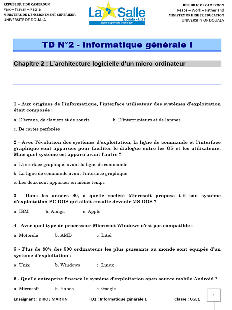 TD N°2 - Les Constituants Logiciels D'un Micro-Ordinateur (Partie Software) (CGE1) | PDF