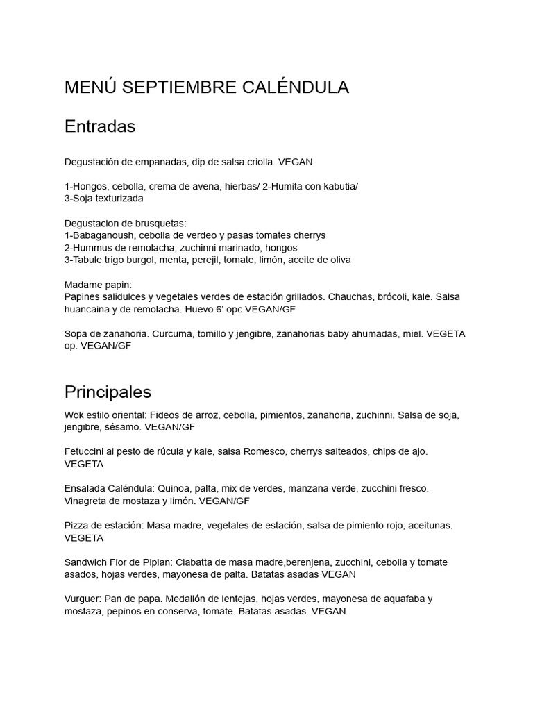 Menu septiembre | PDF