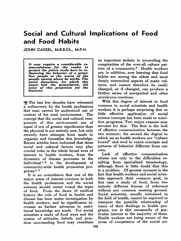 Cassel 2011 Social and Cultural Implications of Food and Food Habits | PDF