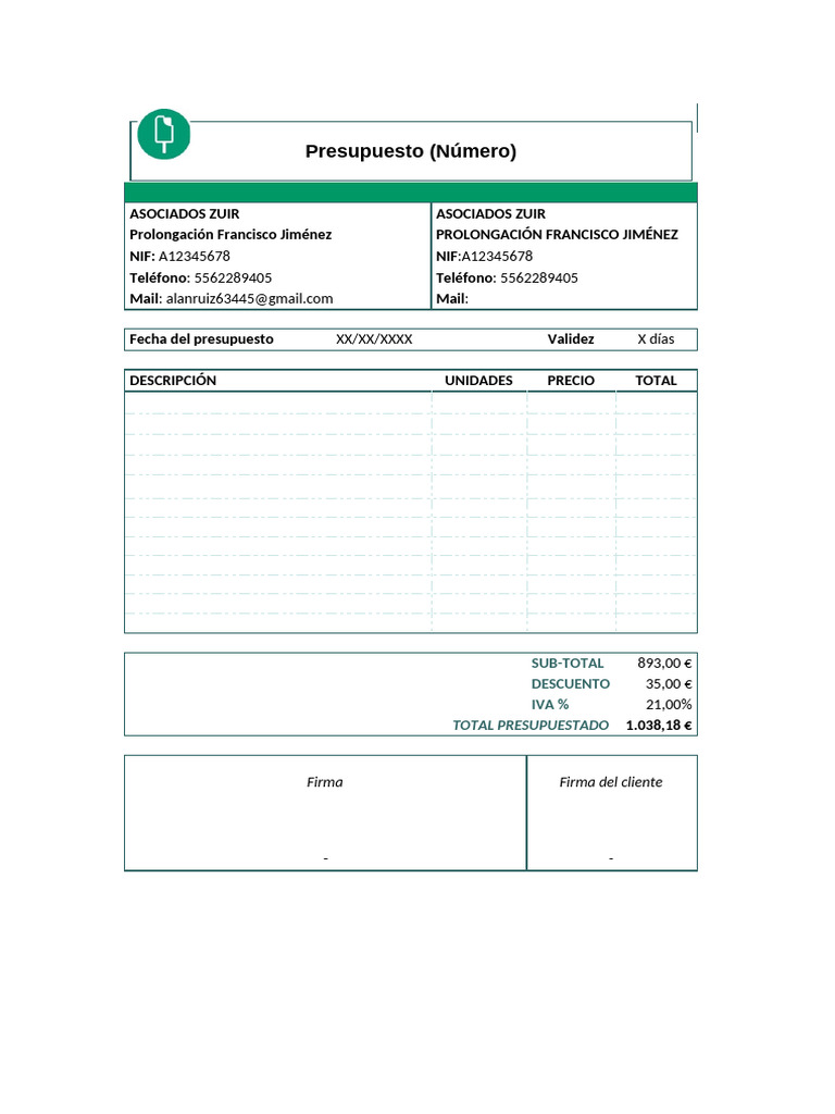 Plantilla Presupuesto Taller Mecanico Word 1 | PDF