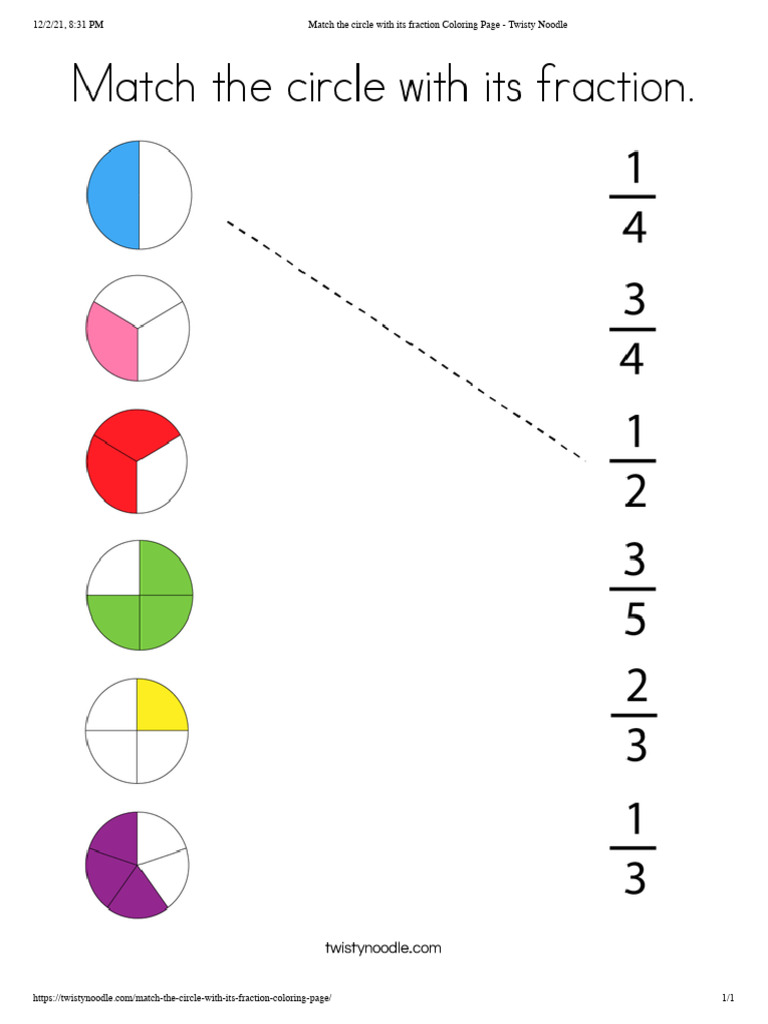 Match The Circle With Its Fraction Coloring Page | PDF