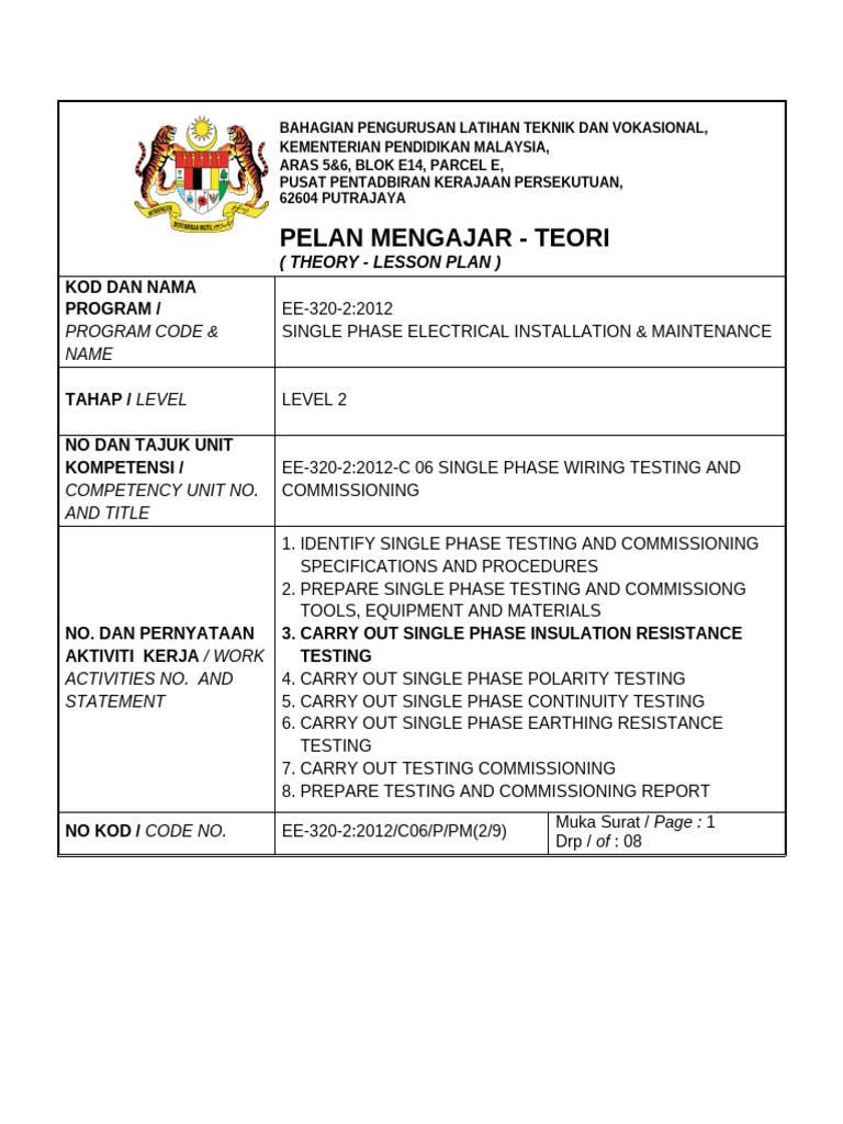 Pelan Mengajar - Teori: Kod Dan Nama Program | PDF