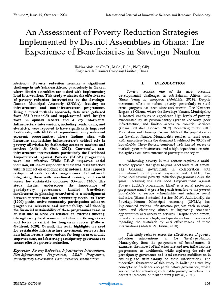 An Assessment of Poverty Reduction Strategies Implemented by District Assemblies in Ghana: The ...