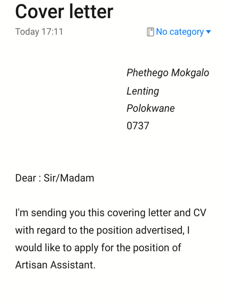Phethego Mokgalo Chuene Cover Letter | PDF