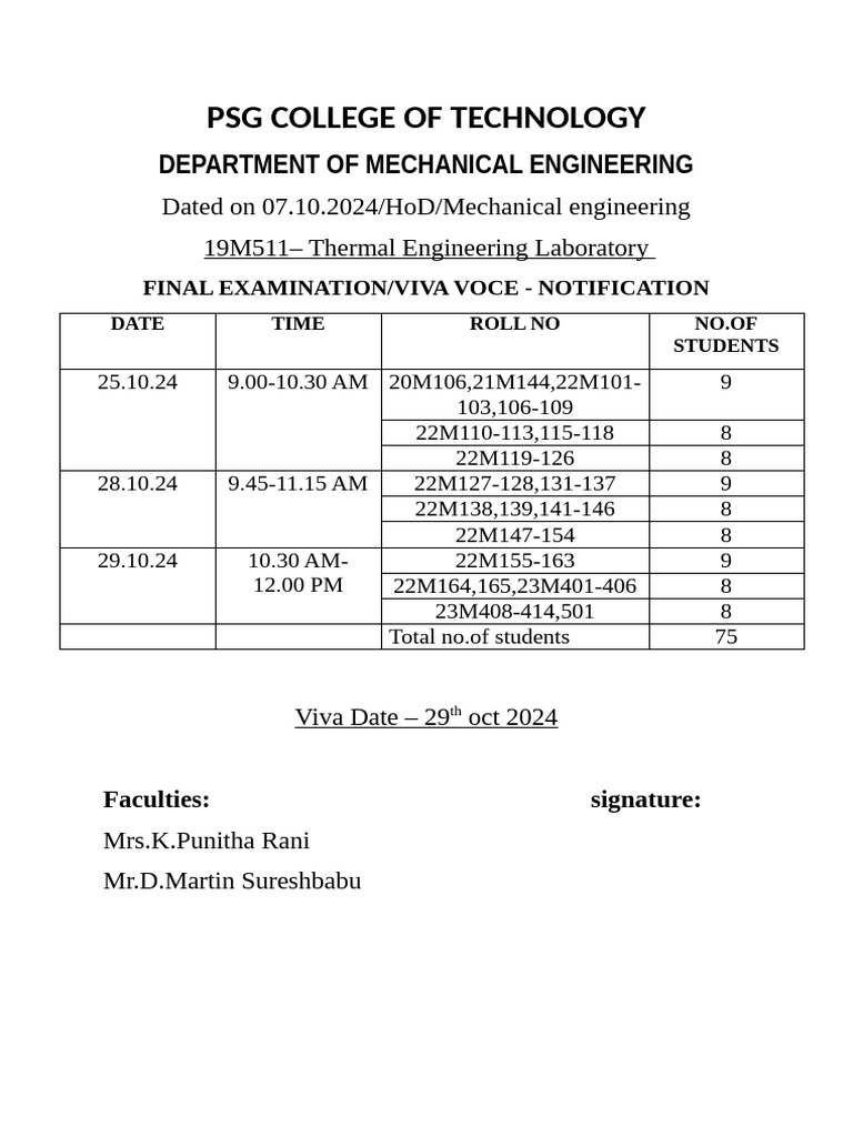 FM Lab exam time table | PDF