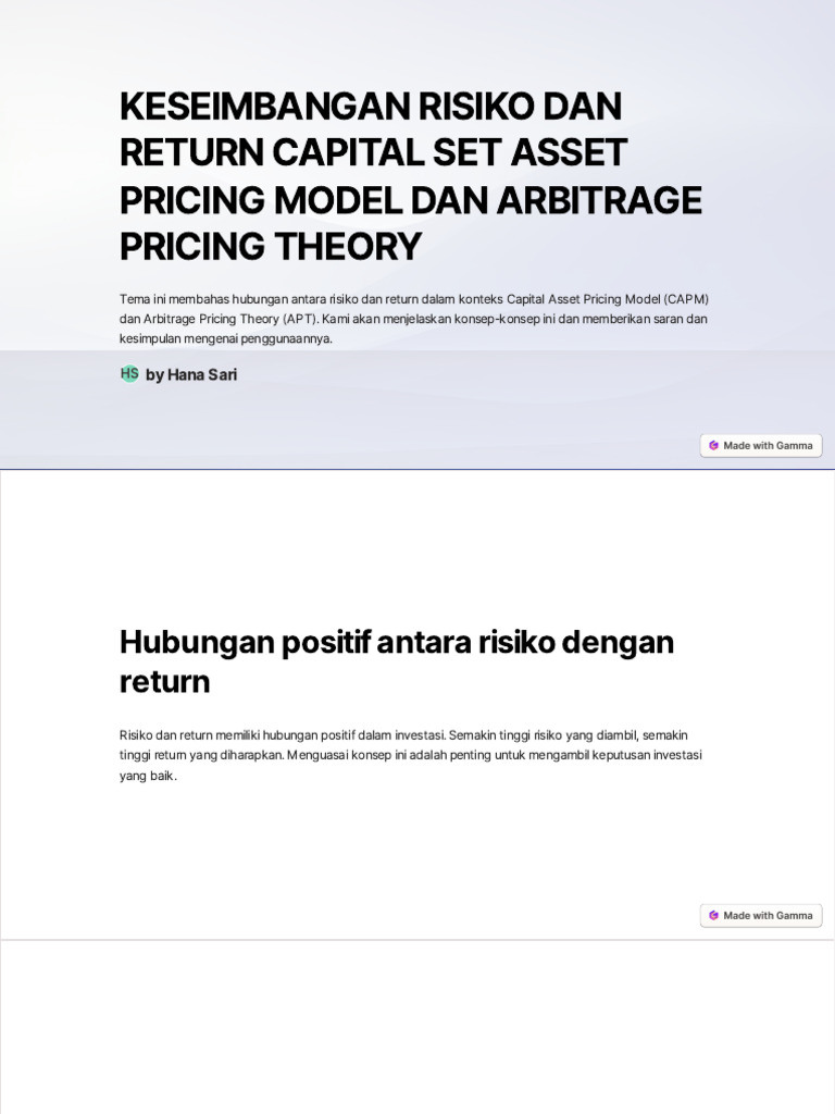 Keseimbangan Risiko Dan Return Capital Set Asset Pricing Model Dan Arbitrage Pricing Theory | PDF