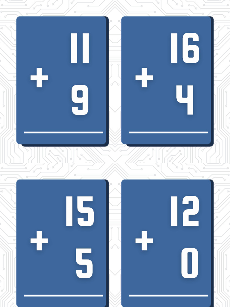 Basic Addition Mental Math Drill Educational Flashcard in Blue and ...