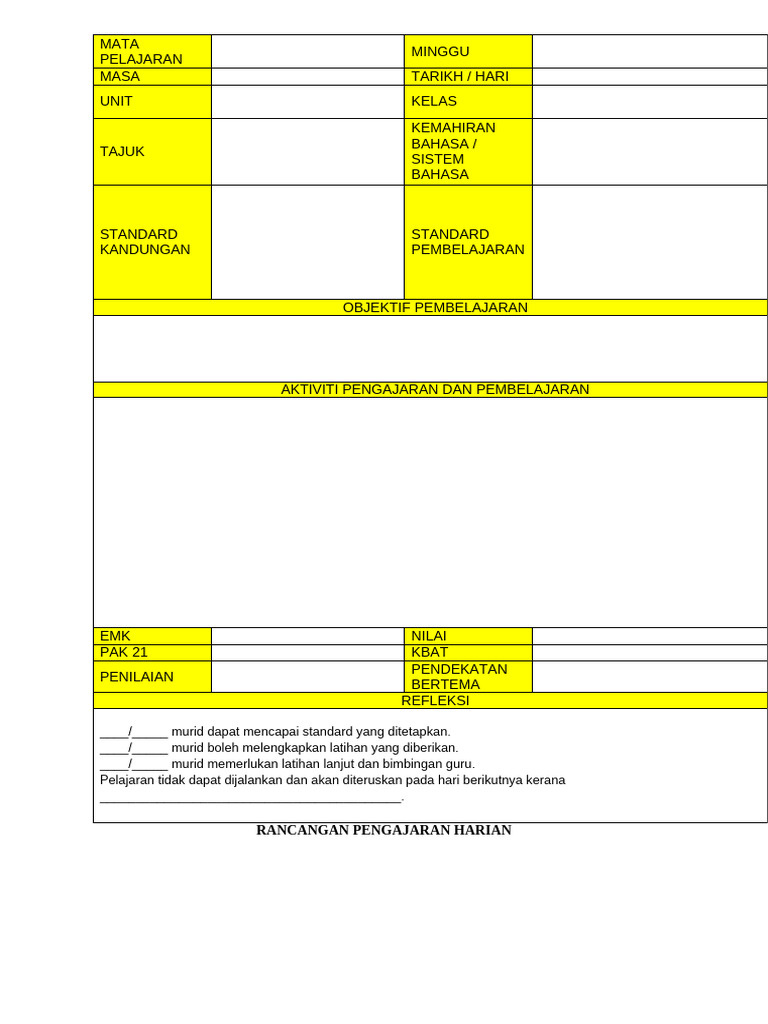 TEMPLATE RPH BM RINGKAS | PDF