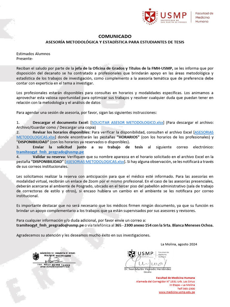 Comunicado de Asesorias Metodologicas | PDF