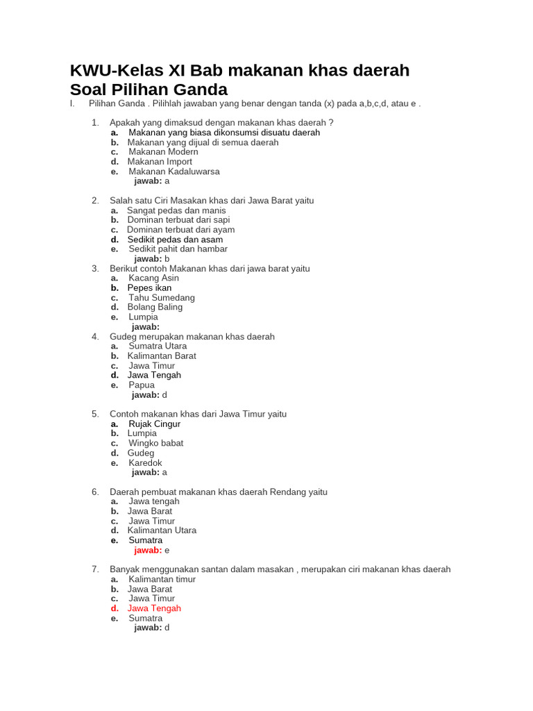 BANK SOAL KWU PENGOLAHAN XI SMT 1 | PDF