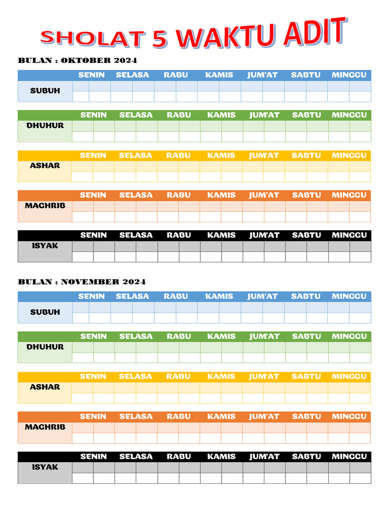 Sholat 5 Waktu Adit | PDF