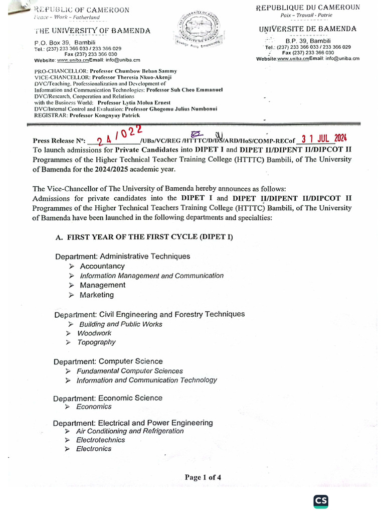 Private Enset Bambili 2024 - 2025 | PDF